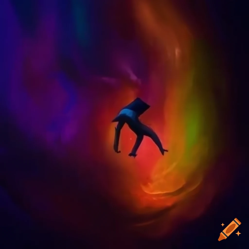 Person falling in abstract colorful warm space on Craiyon