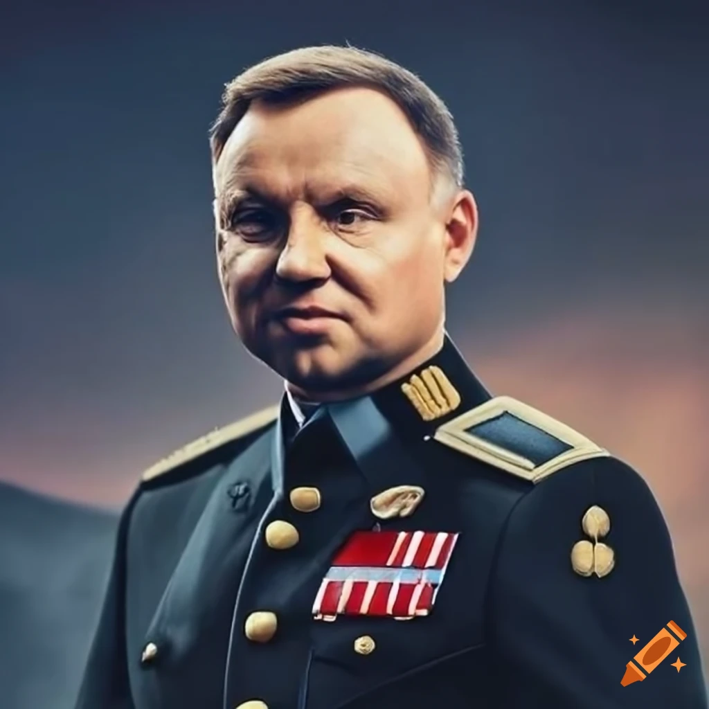 Portrait of Polish President Andrzej Duda in military uniform on the ...