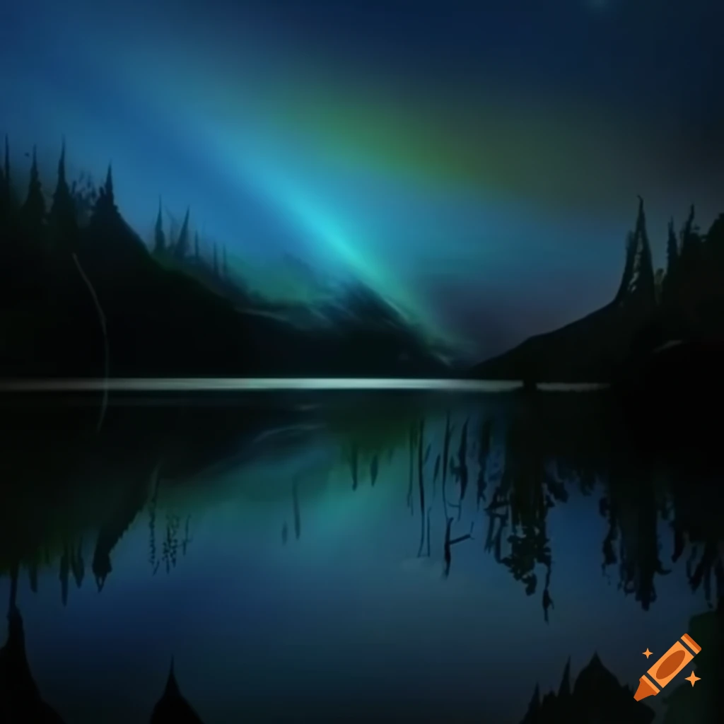 Final touch: god rays shining on a mountain lake creating awe on Craiyon