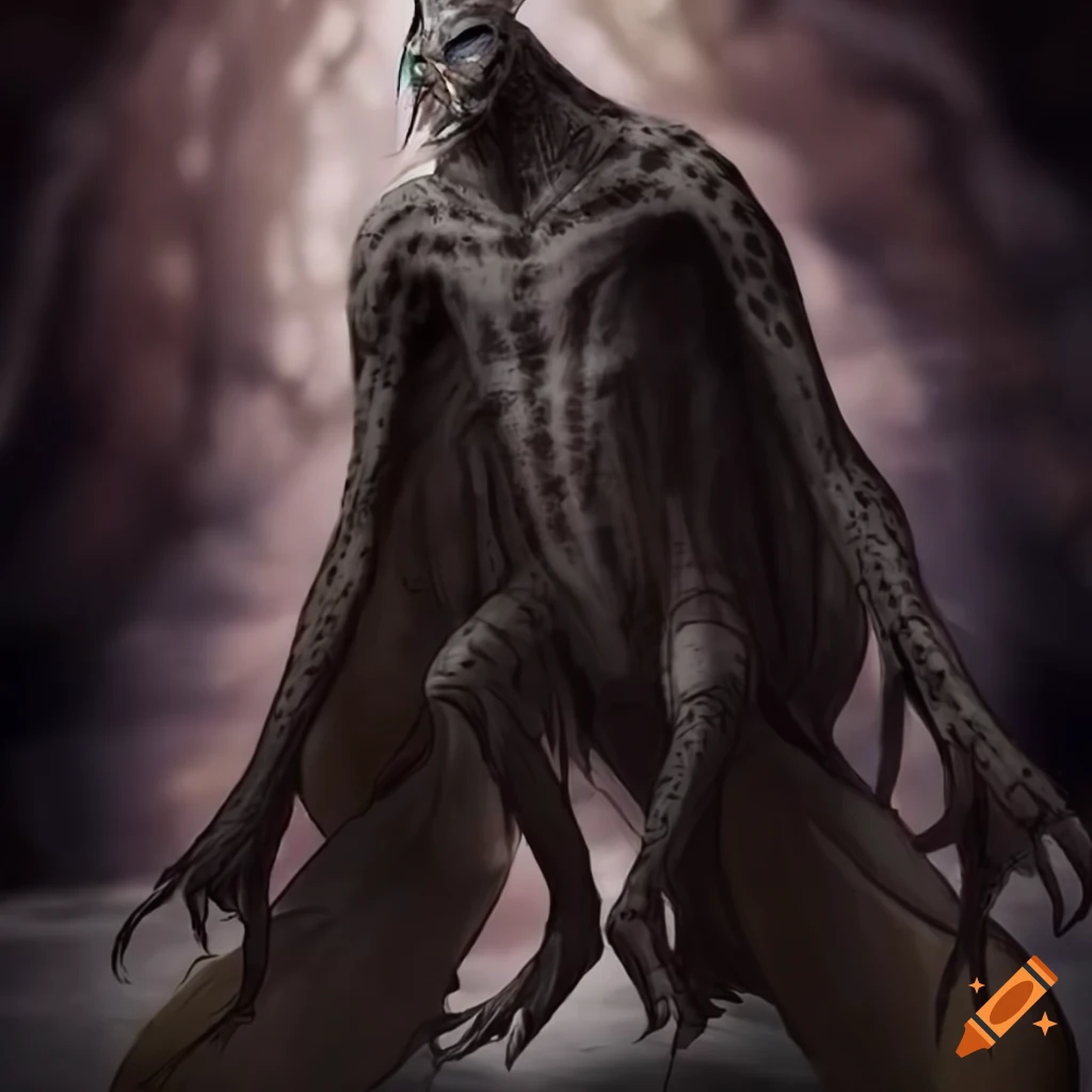 Mythical half-human half-moth creature with grand dark wings on Craiyon