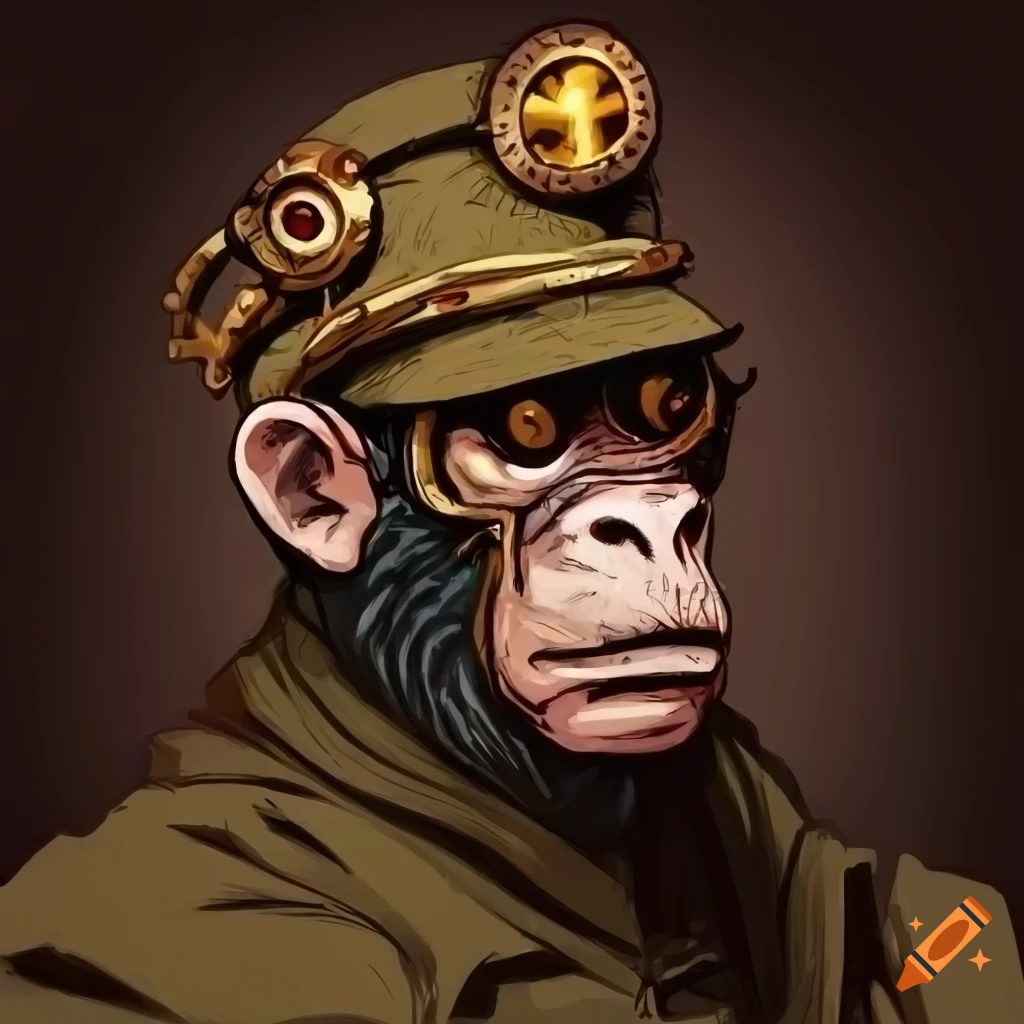 Ape with steampunk goggles in profile, illustrated in Marvel comic book ...