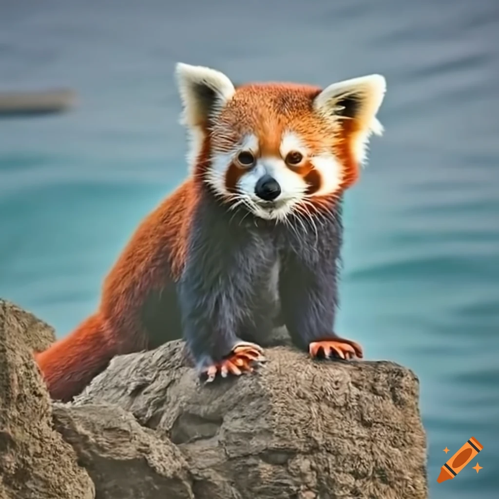 Red panda above a cliff overlooking the sea on Craiyon