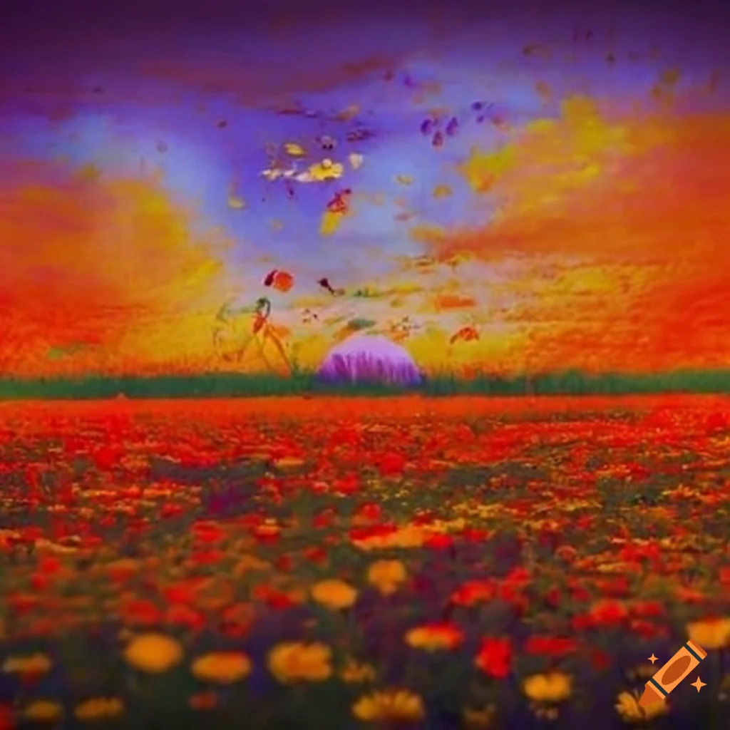Field of flowers inspired by beksinski's style on Craiyon