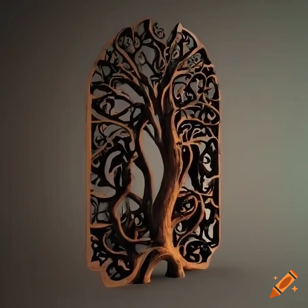 4k ultra-HD tree sculpture with lattice work and banana tree motif on ...