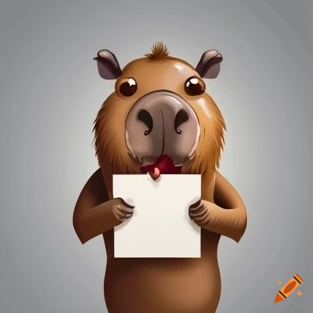 Cartoon capybara holding a humorous sign on Craiyon