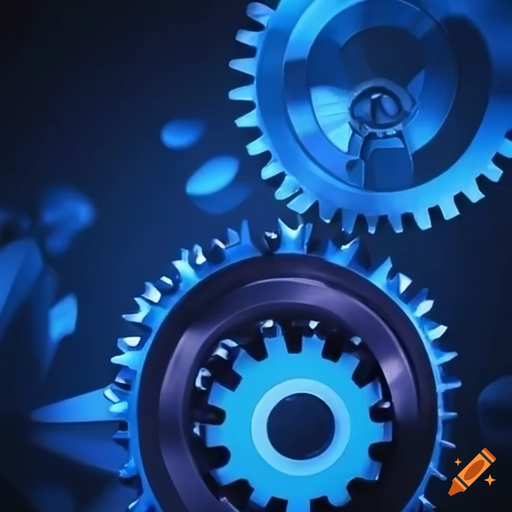 Two rotating blue gears on Craiyon