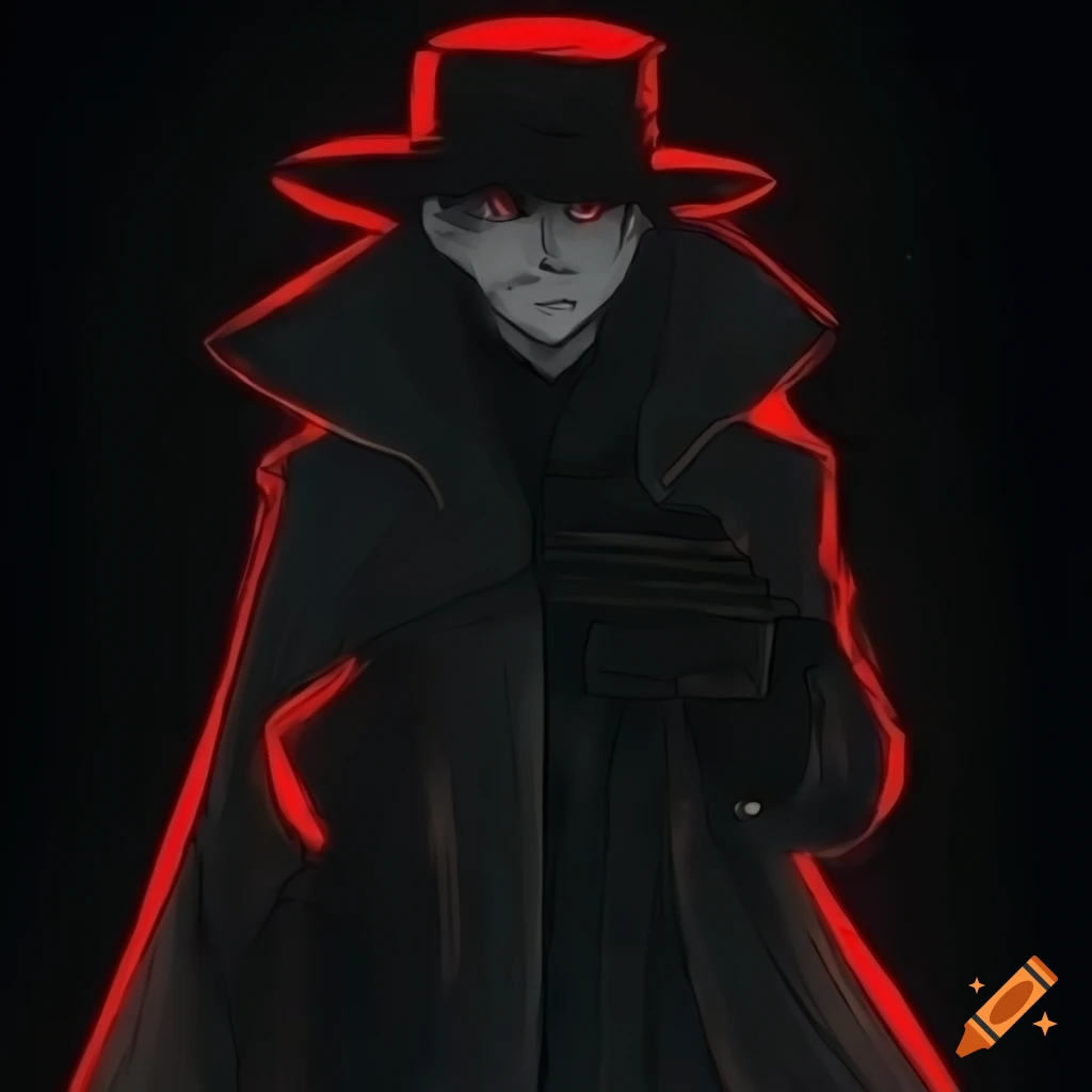 Male anime character with a wide-brimmed hat, black coat, and rifle on ...