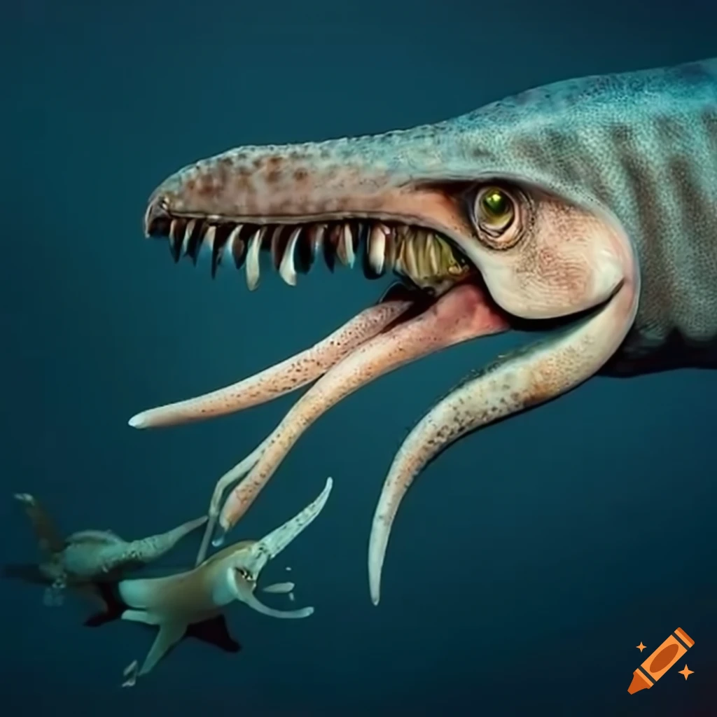 Dinosaur eating a squid on Craiyon