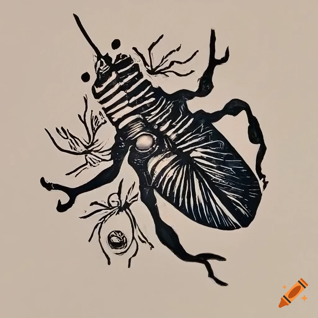 Insect beetle linocut print on Craiyon