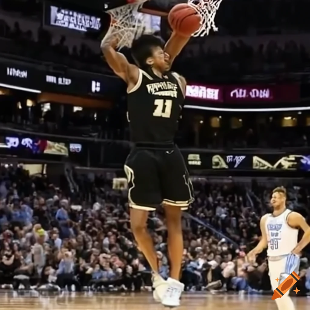 Intense basketball slam dunk moment in a game between Wake Forest and ...