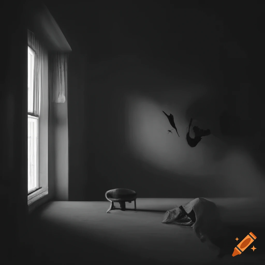 Surrealist black and white landscape with abstract forms and unknown ...