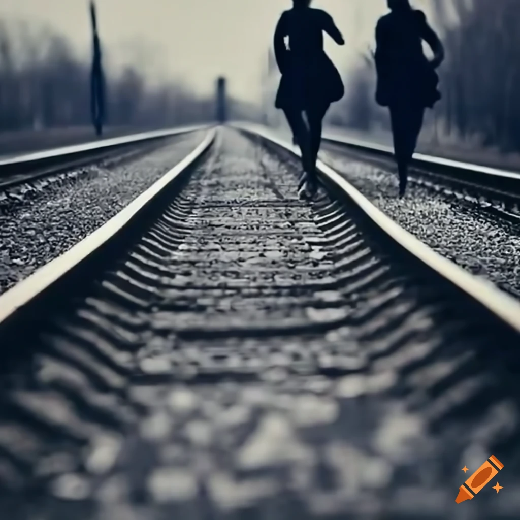 Blind people running on a train track on Craiyon