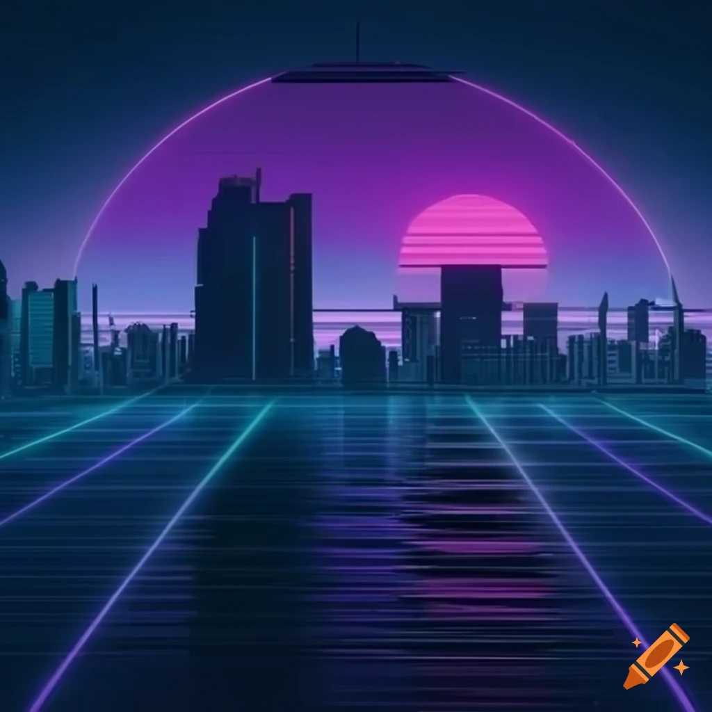 Retro-futuristic synthwave cityscape with the Fairlight Odyssey on Craiyon