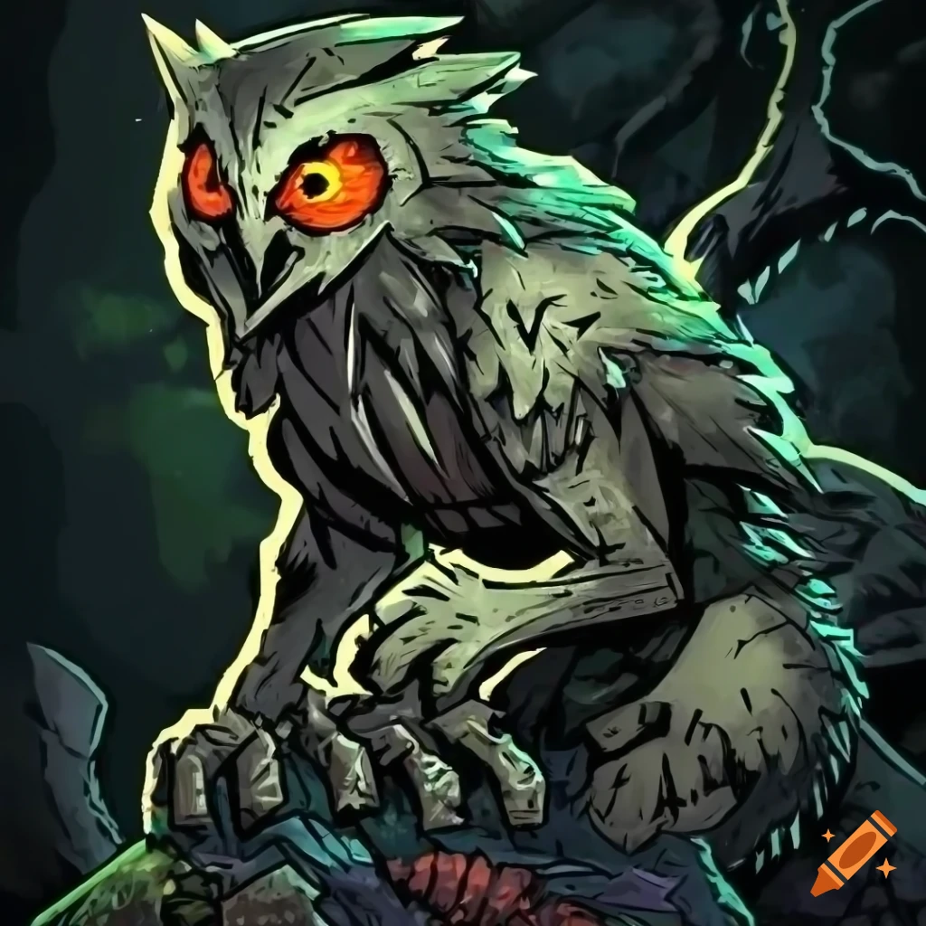 Fearsome direowl mythical creature in darkest dungeon art style on Craiyon