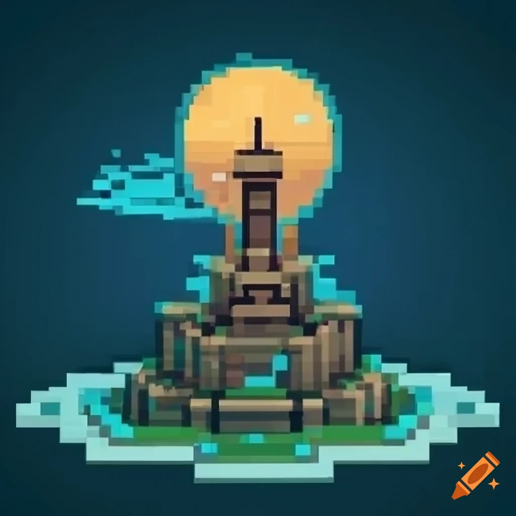 Pixel skill tree with monument on Craiyon