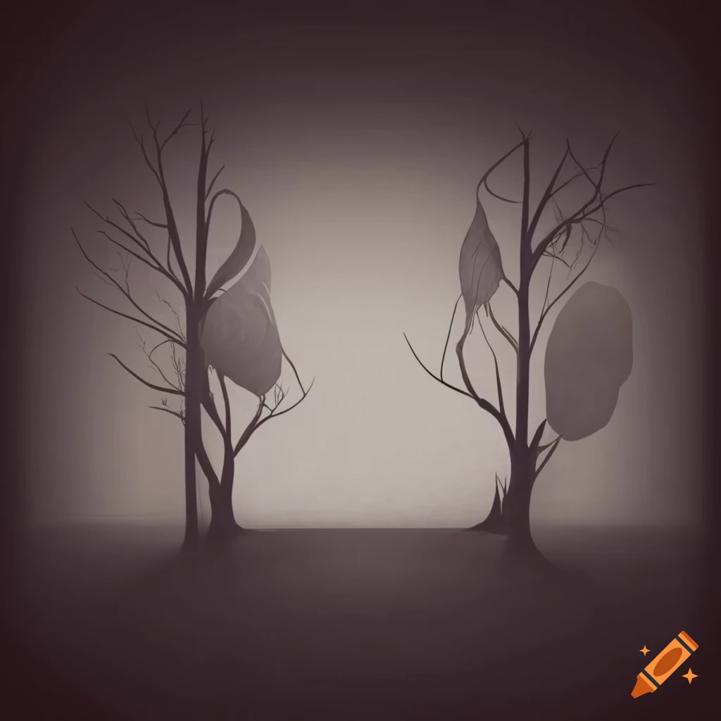 Surrealist minimalist abstract room in white, sepia, grey, and black ...