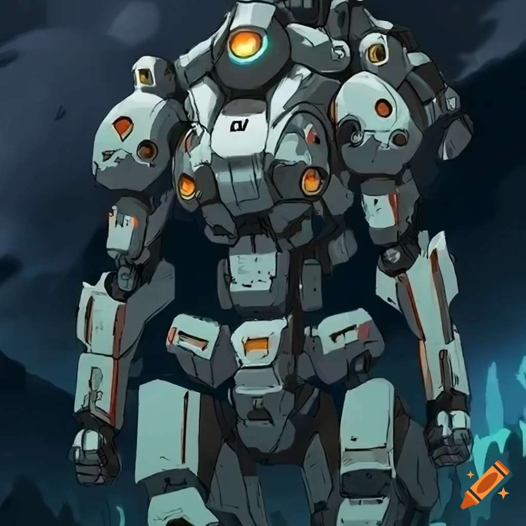 Bulky anime mech warrior on Craiyon