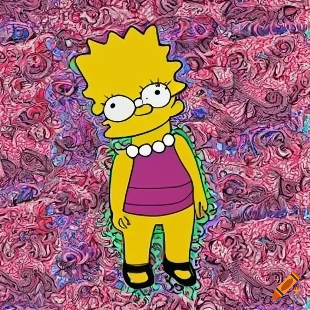 Psychedelic depiction of lisa simpson holding a knife on Craiyon