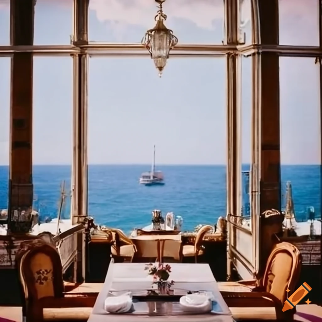 Monaco beachfront with ralph lauren cafe on rooftop on Craiyon