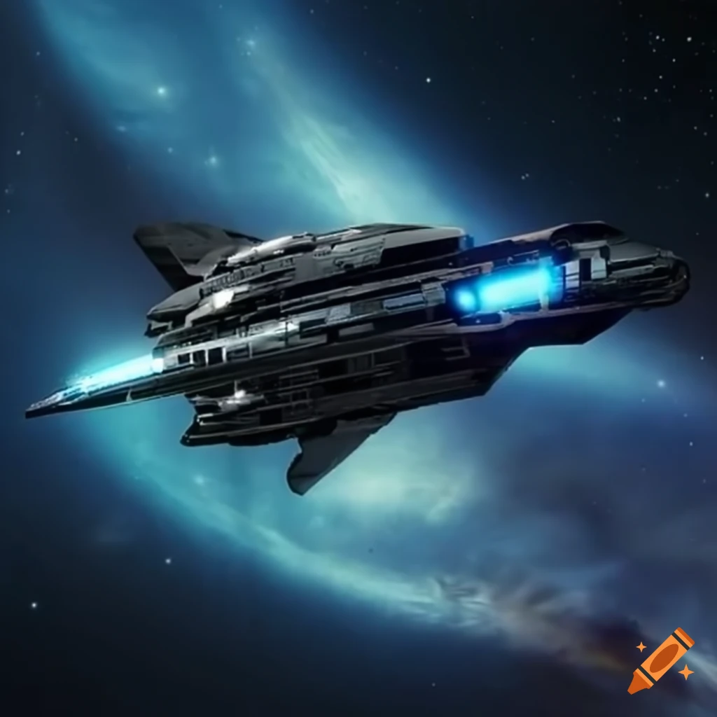 Hawk-shaped starship in outer space on Craiyon