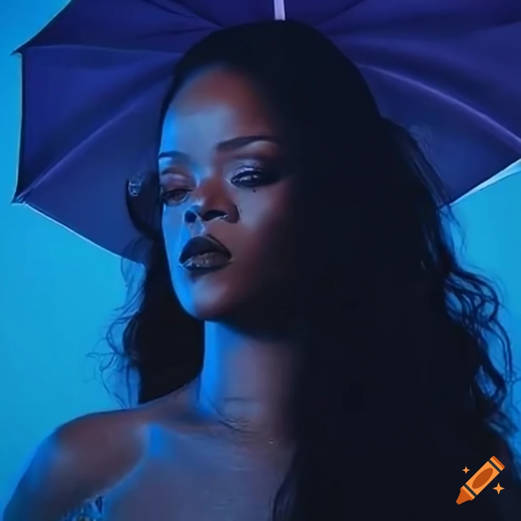 Rihanna cover art inspired by the umbrella music video on Craiyon