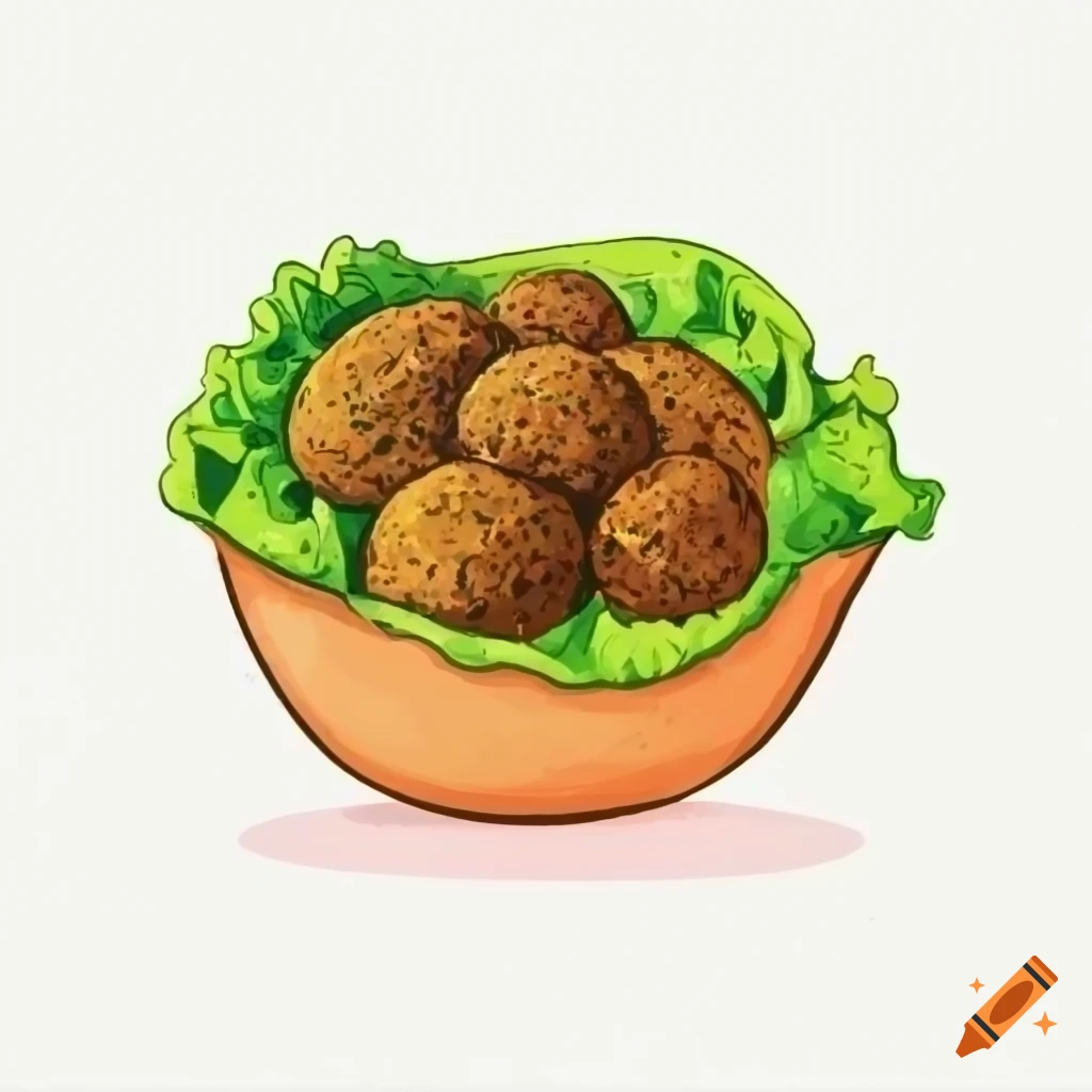 Color drawing of falafel in pita with salad on Craiyon