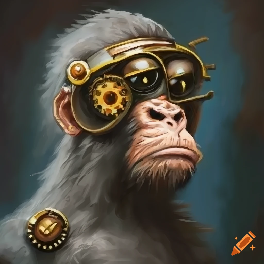 Steampunk ape with goggles in Marvel comic style profile portrait on ...