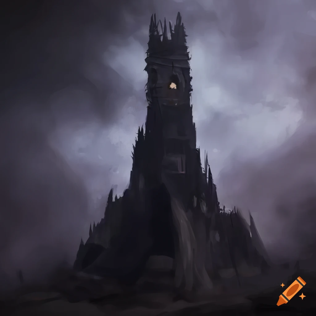 Tower of evil witch amidst debris in a concept art epic scene on Craiyon