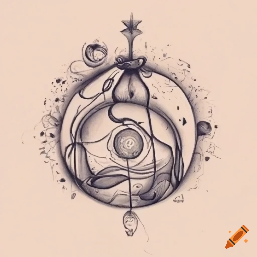 Drawing of esoteric symbols and allegorical objects inspired by Austin ...