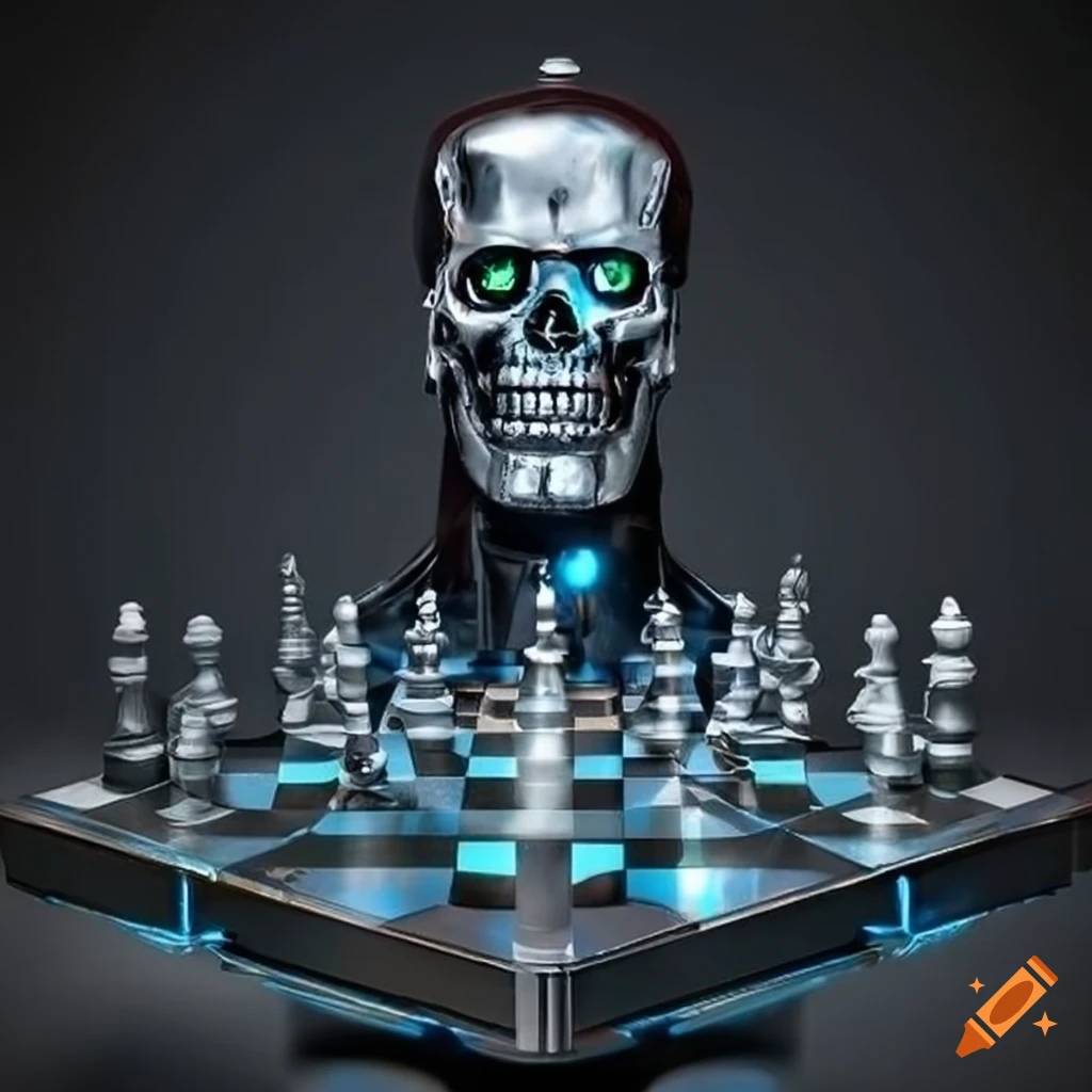 Futuristic chess board with a terminator theme on Craiyon