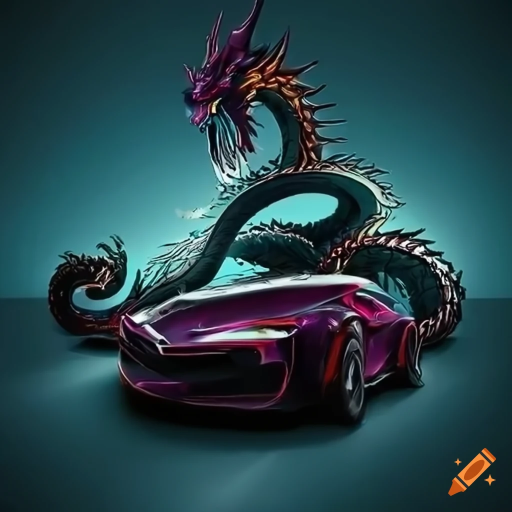 Dragon intertwined with a car in innovative branding design on Craiyon