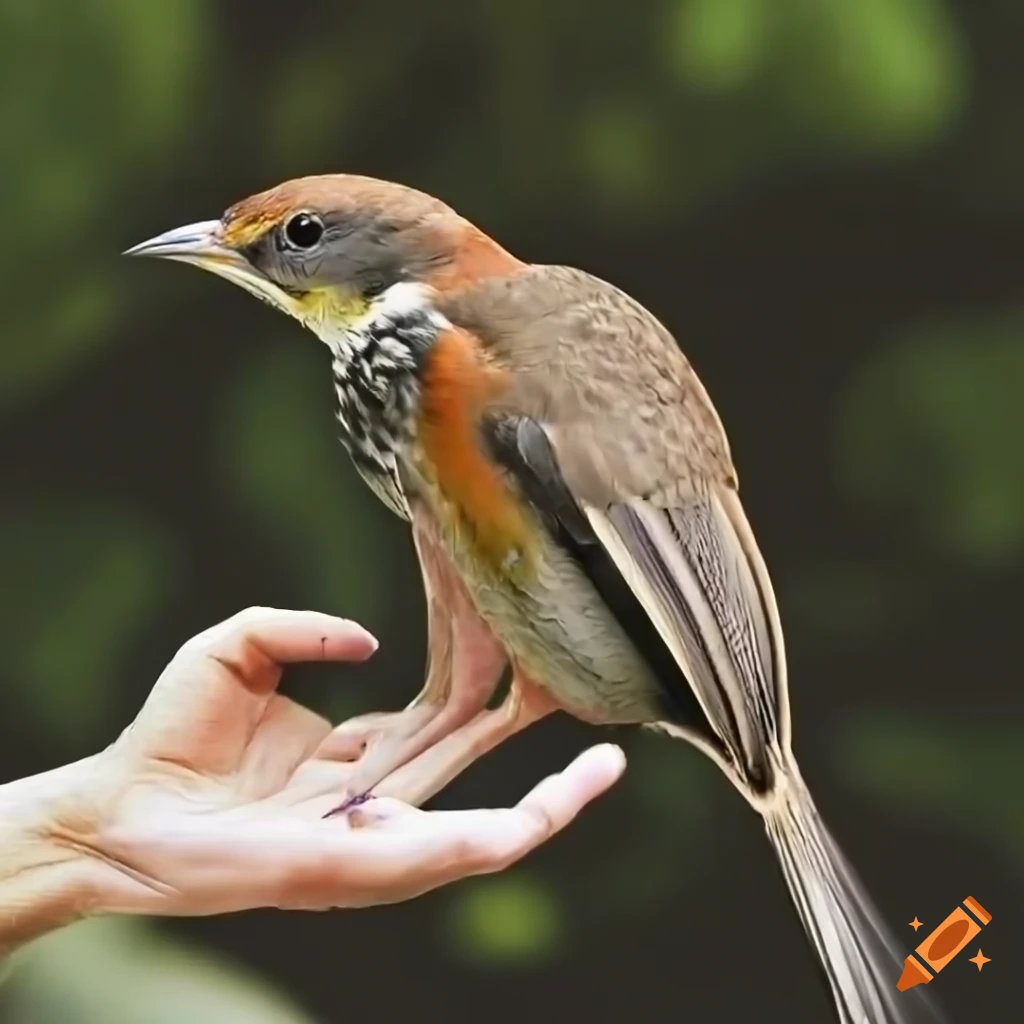 Bird held in hand in a realistic high definition image on Craiyon