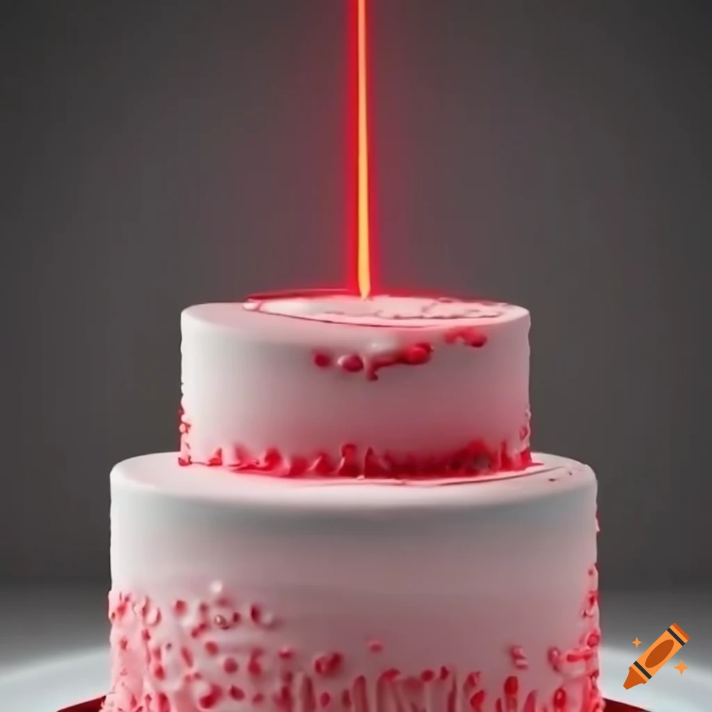 Red laser beam intersecting with icing on a decorated cake on Craiyon