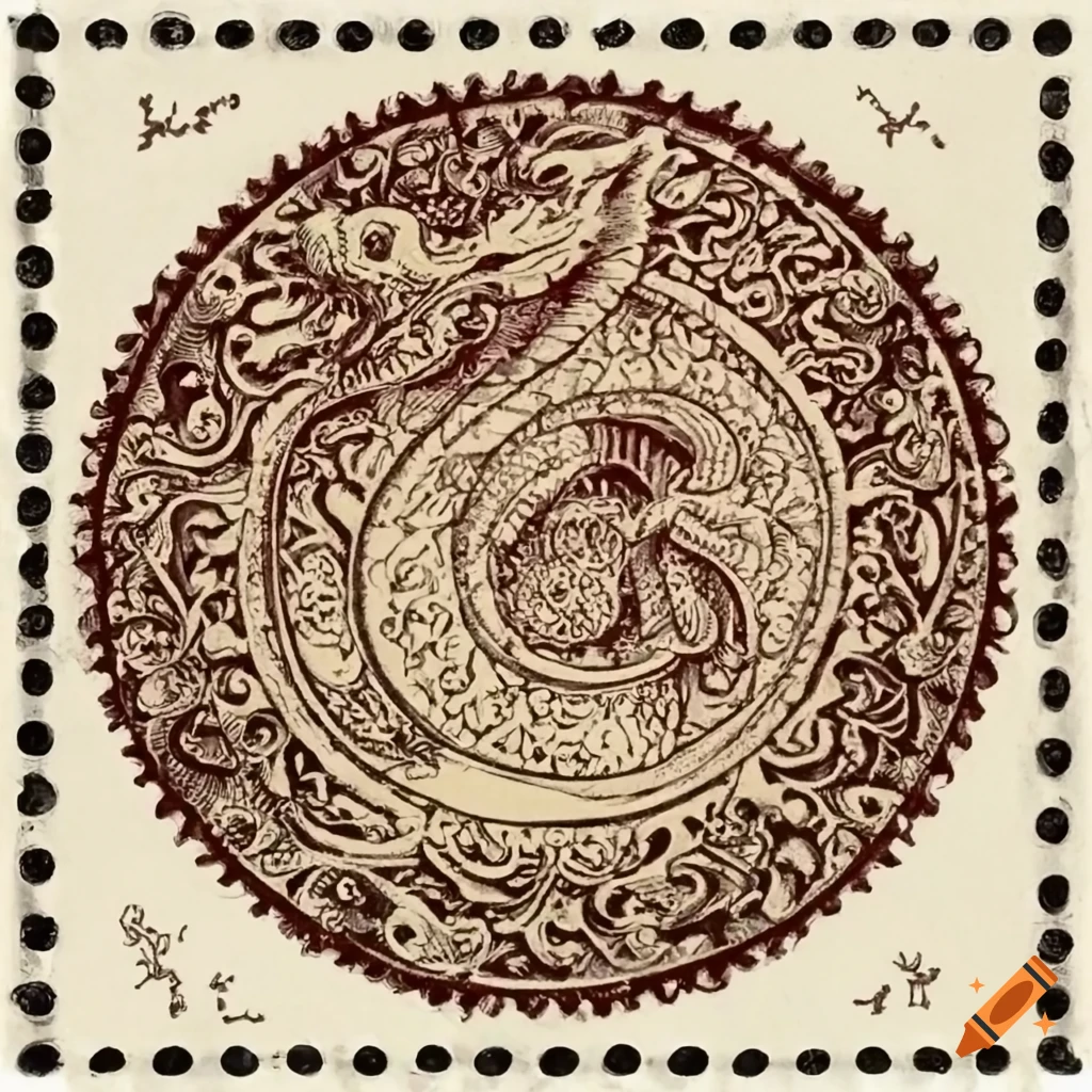 Ornate dragon stamp poster in Indian art style on Craiyon