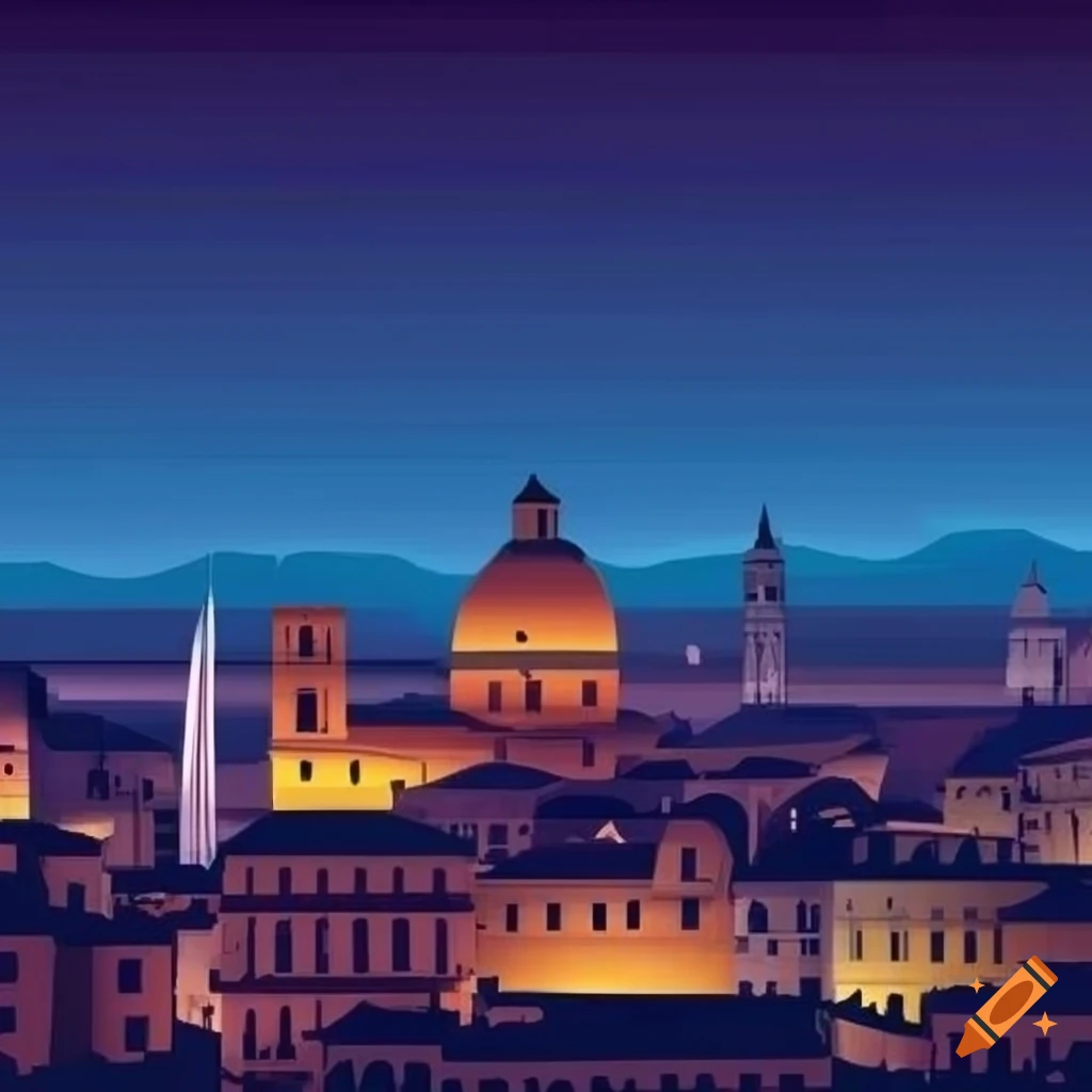 Stunning vector illustration of Italian city at night on Craiyon