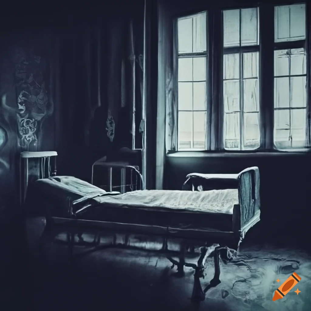 Dark vintage image of an old german hospital room with beds on Craiyon