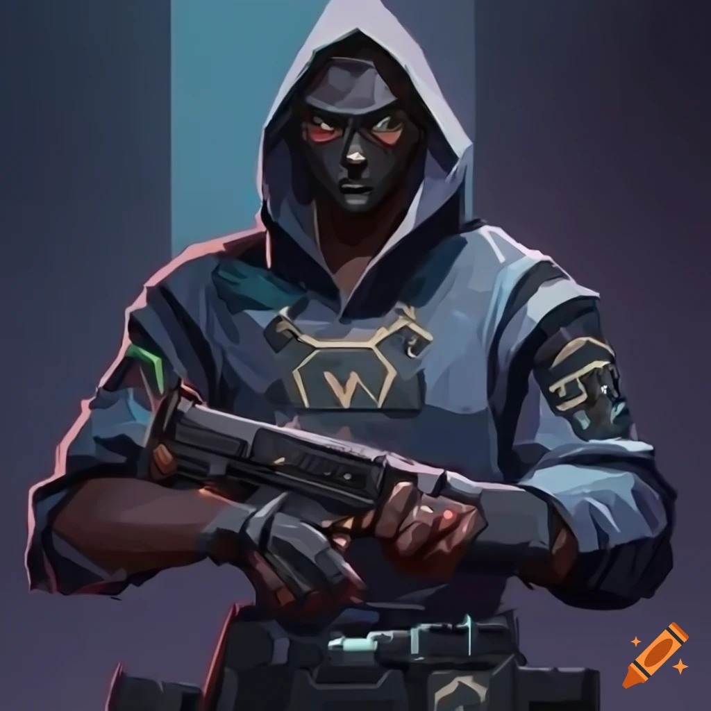 Valorant player with black skin on Craiyon