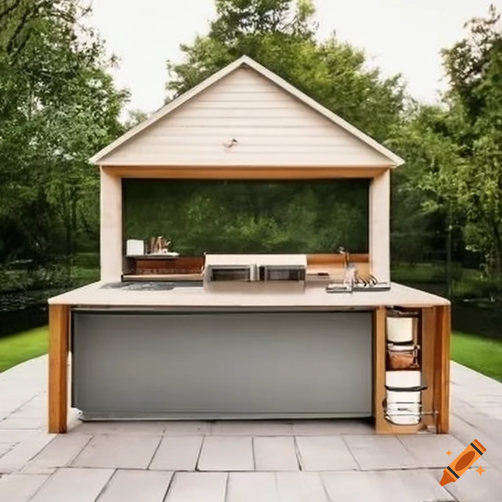 Minimalistic outdoor kitchen with a high-end feel and grill on Craiyon