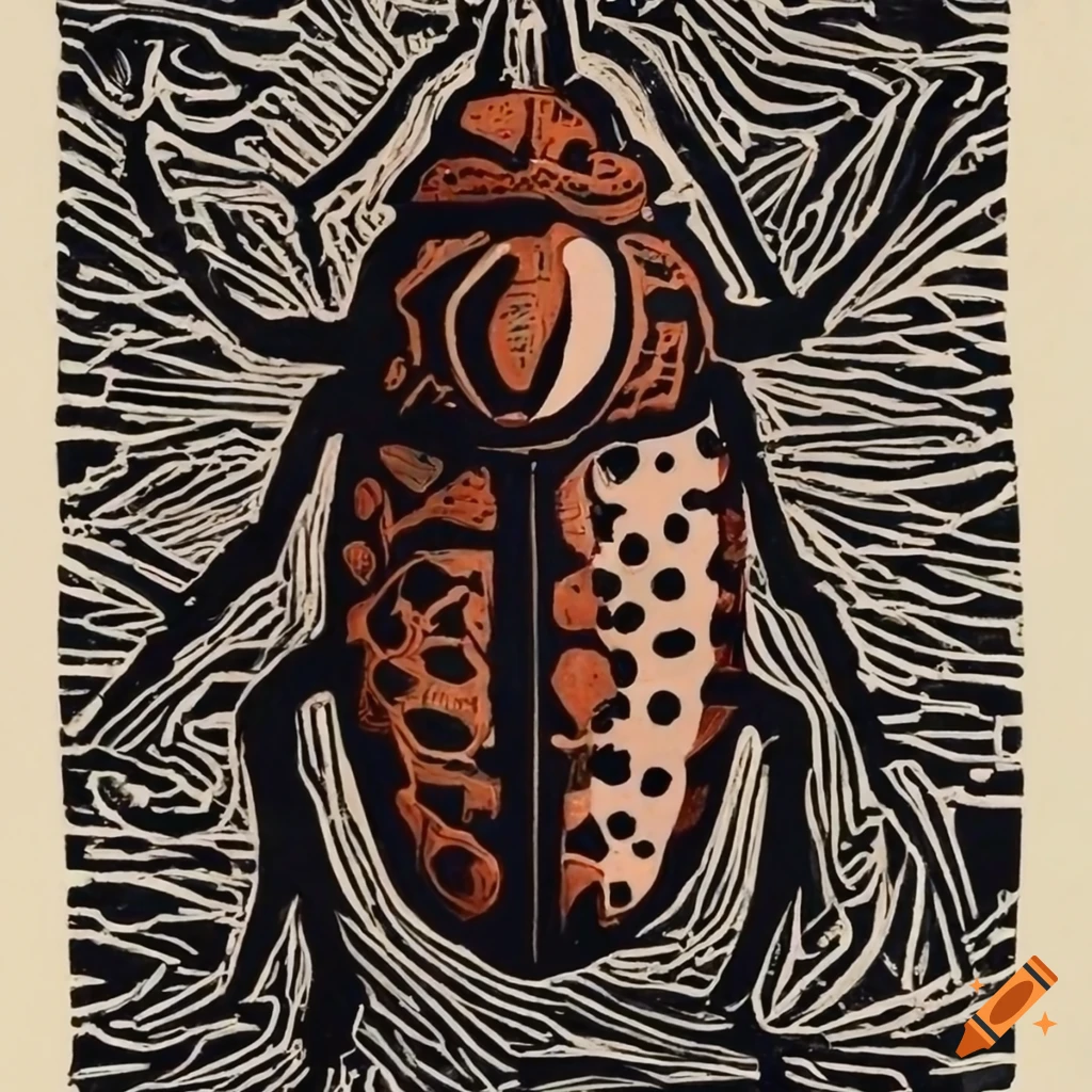 Beetle on its back in linocut style on Craiyon