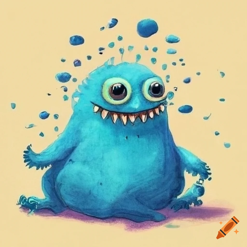 Friendly light-blue monster from a children's book illustration on Craiyon