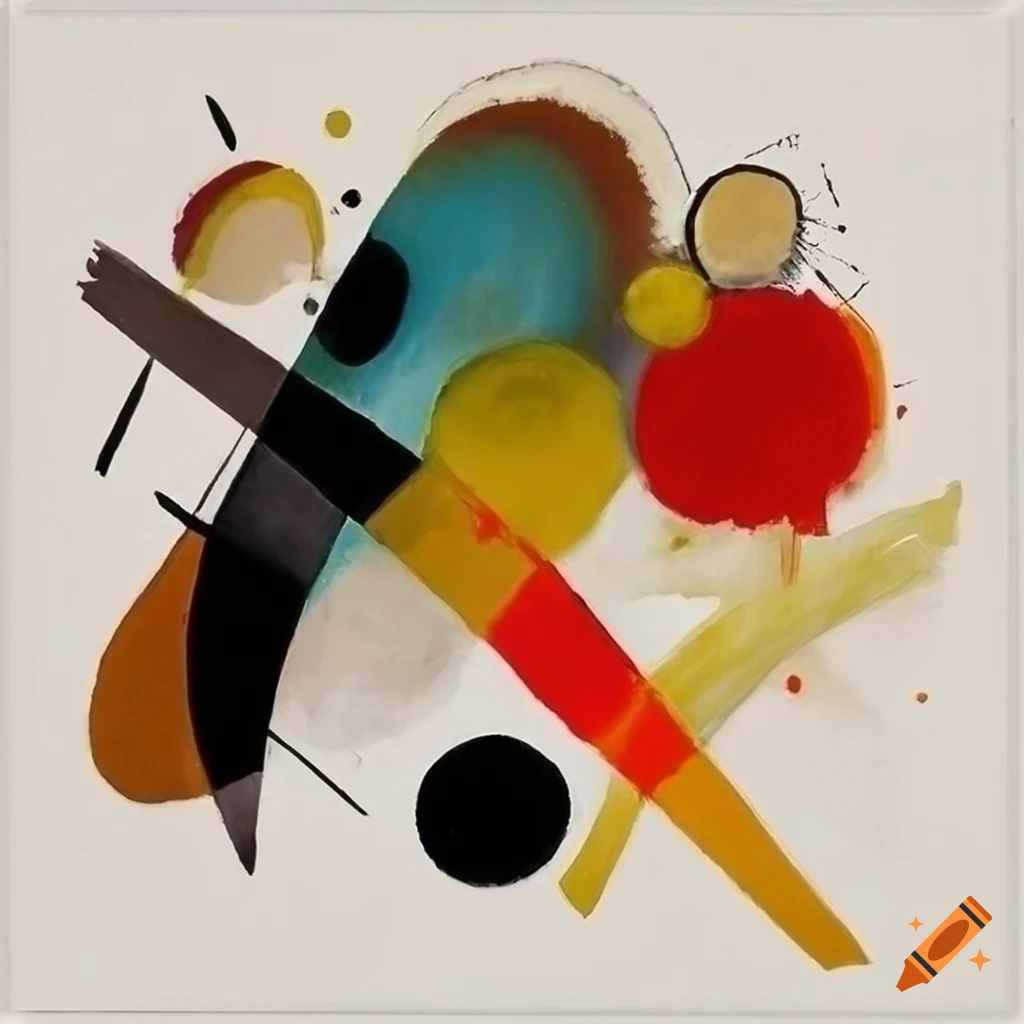 Abstract kandinsky-style oil painting with geometric shapes and ...