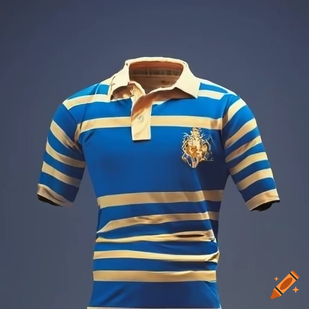 Vintage rugby shirt in golden and blue colors on Craiyon