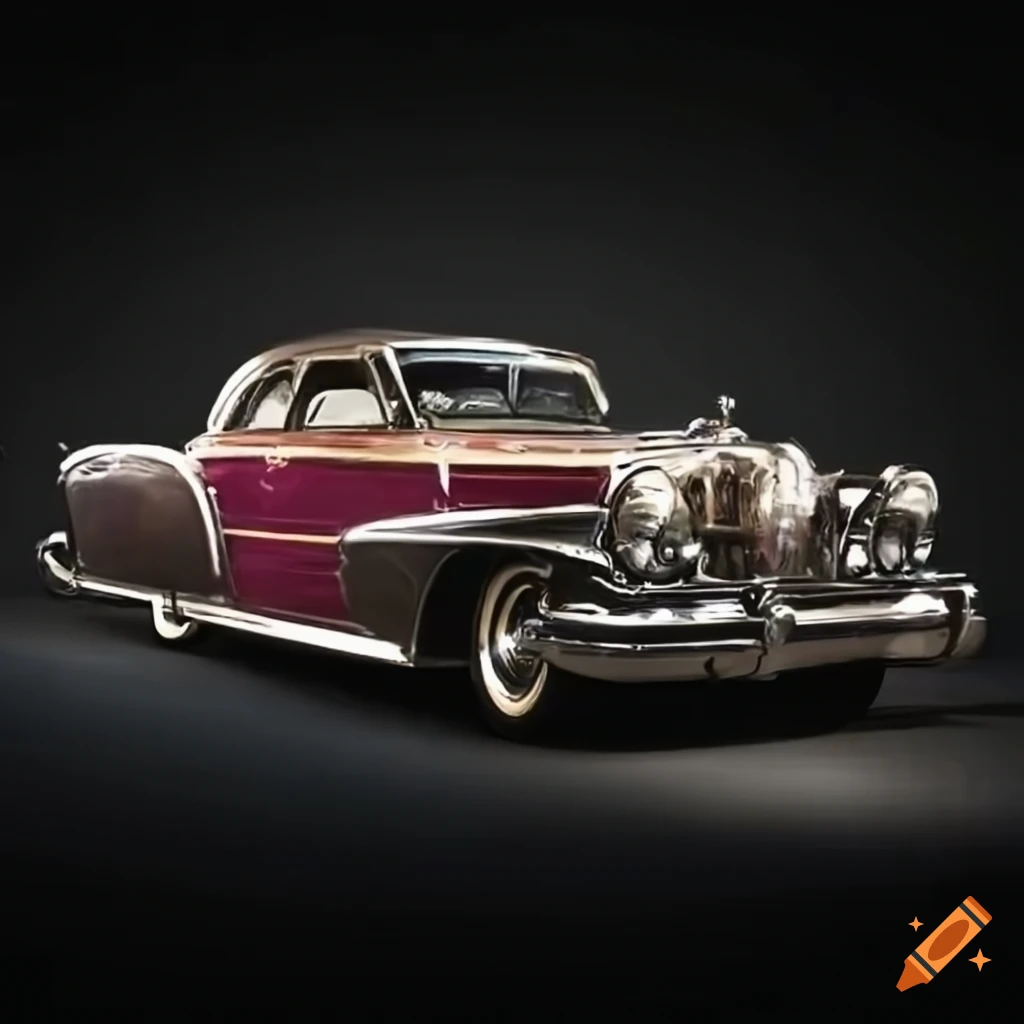 Vintage car with unique three headlights design on Craiyon