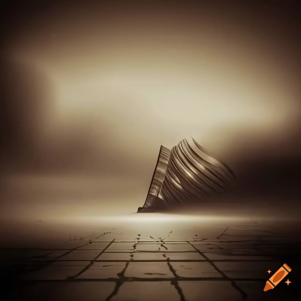 Surrealist black and white landscape with abstract architectural ...