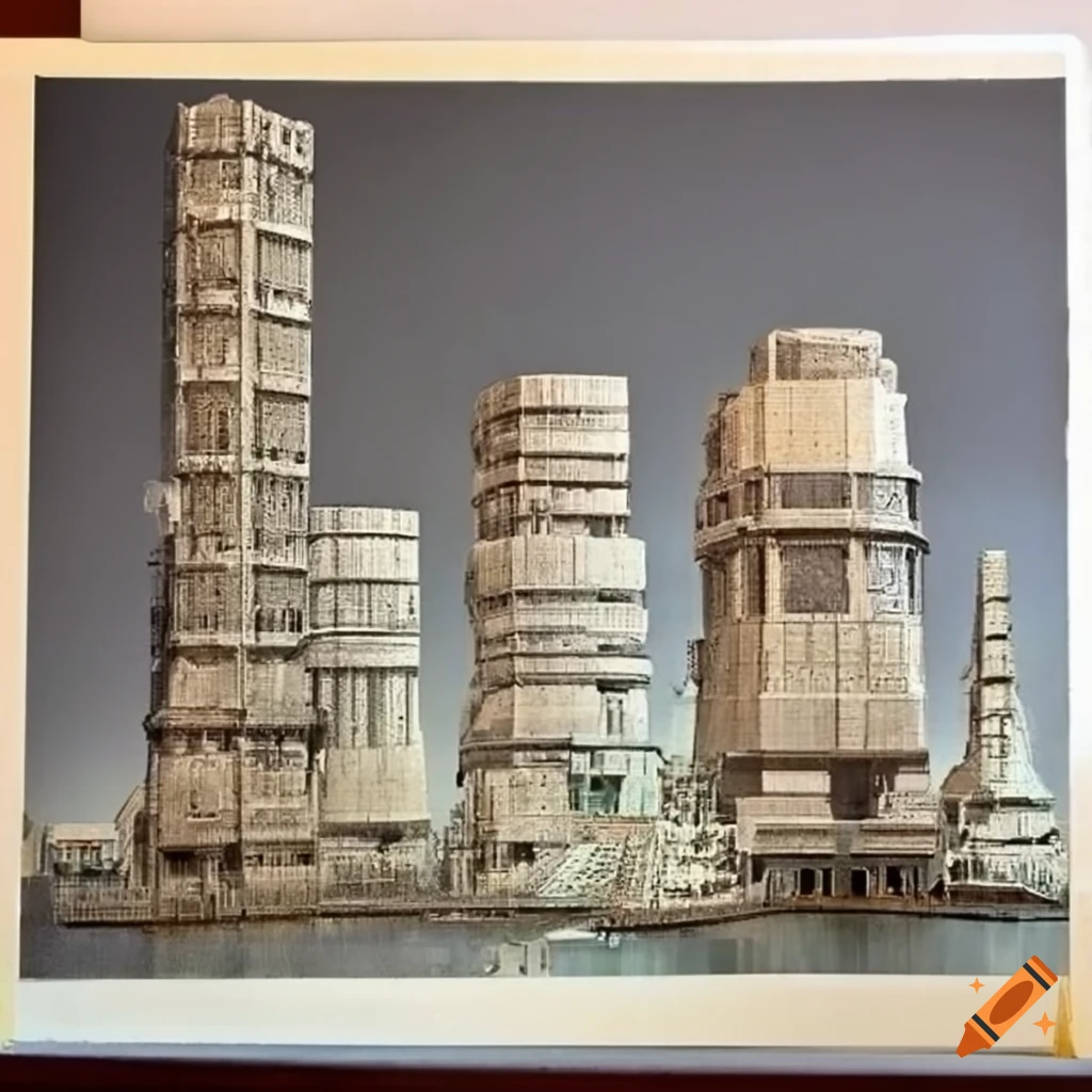70s sci-fi concrete citadel megastructure art on Craiyon