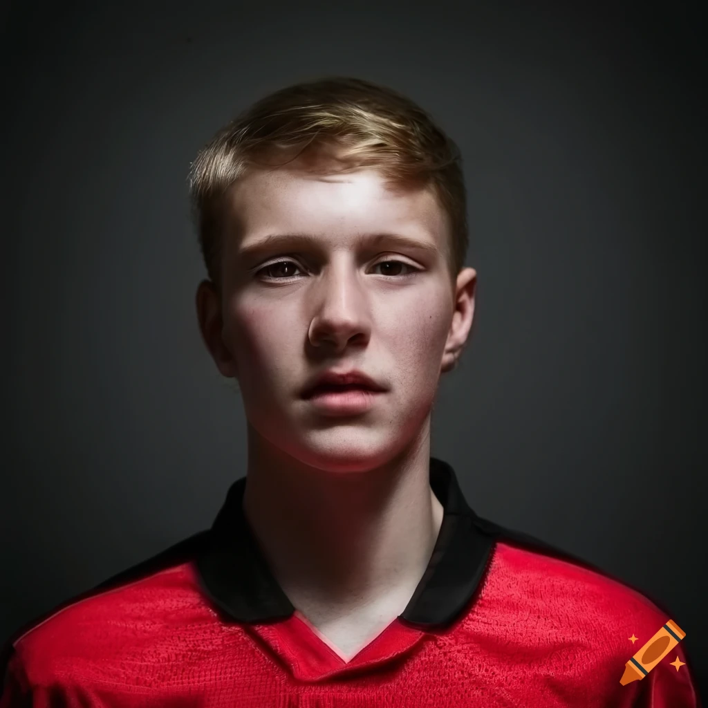 Danish male soccer player in black and red jersey on Craiyon