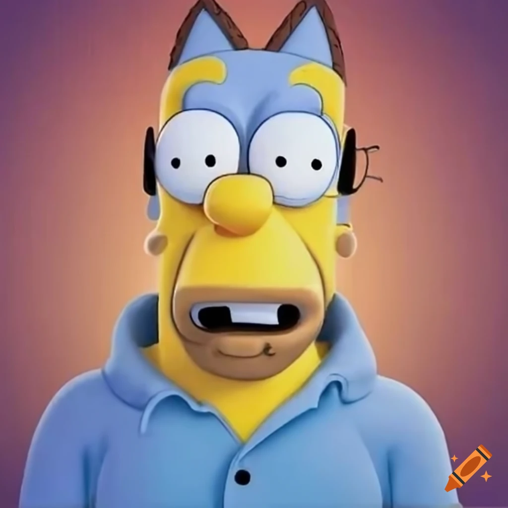Homer Simpson dressed as Bluey's bandit-heeler character on Craiyon