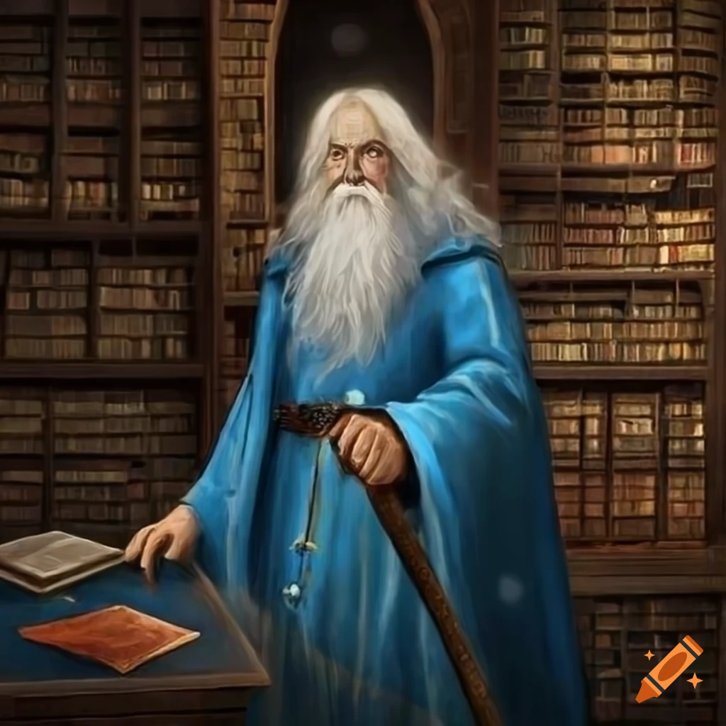 Portrait of a powerful wizard surrounded by magical sparks in an ...