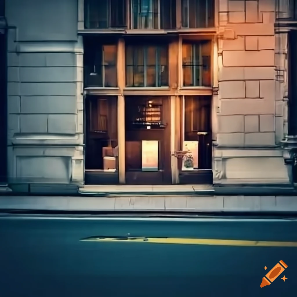 Bank with money displayed in windows on an empty street on Craiyon