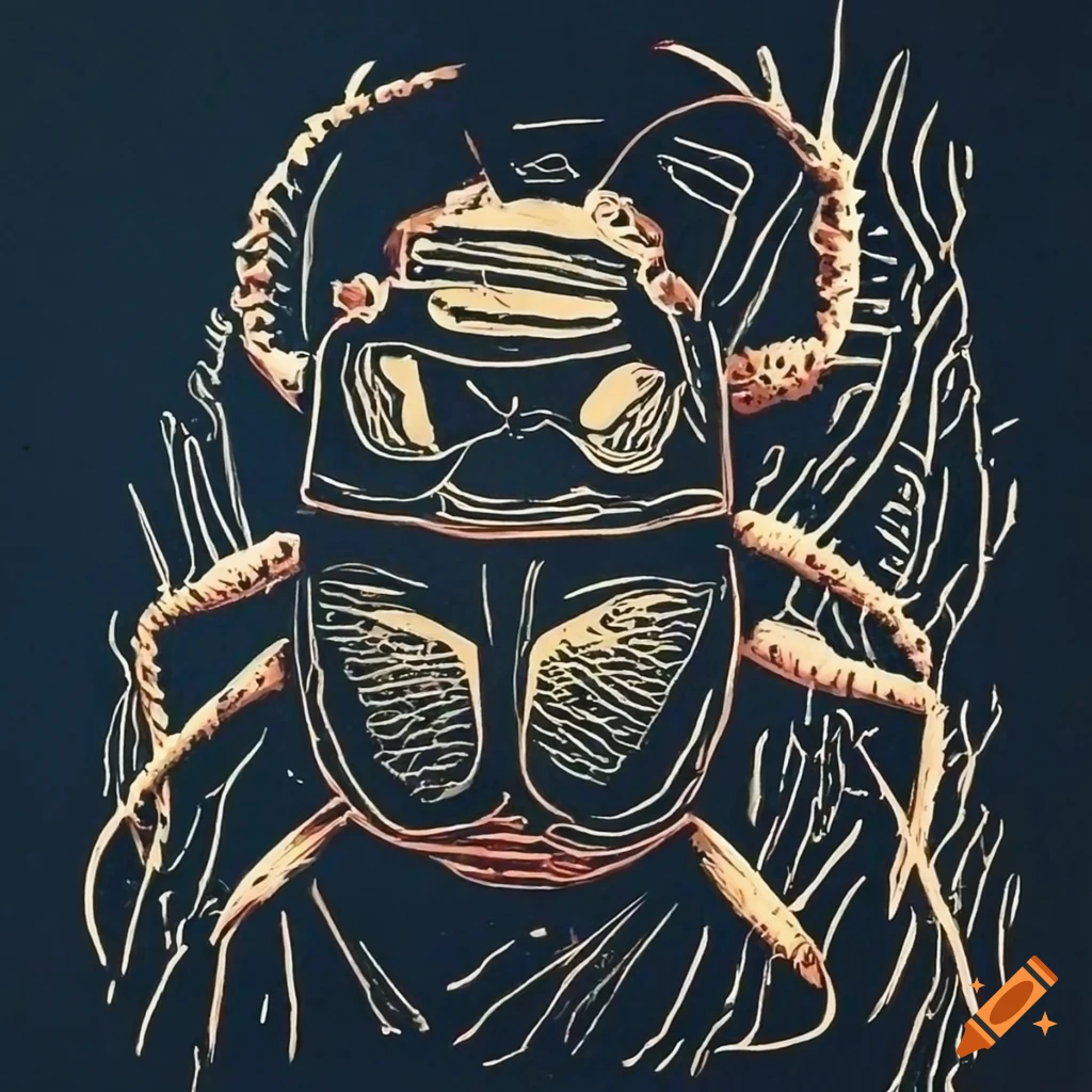 Beetle on its back in linocut style on Craiyon